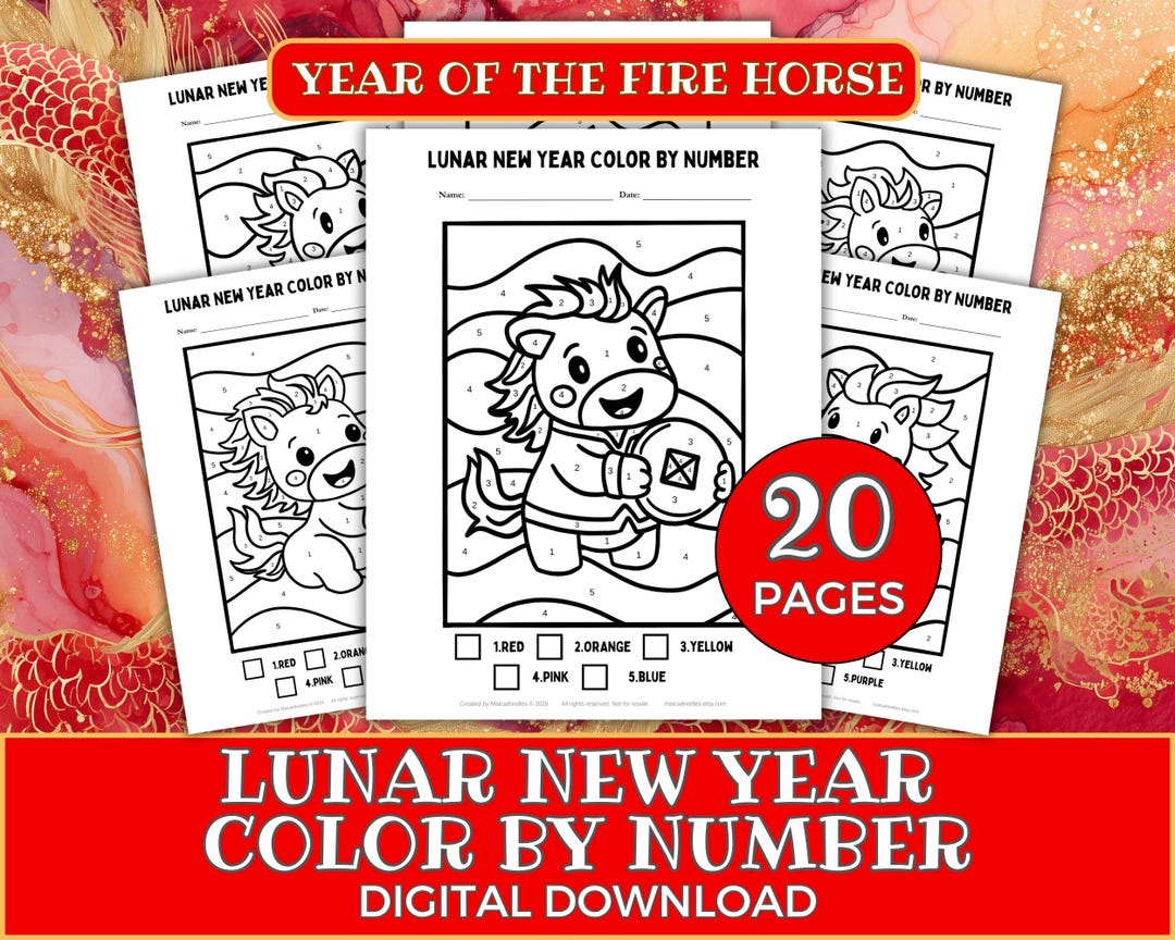 Lunar New Year, Color by Number, Coloring Pages, Year of the Fire Horse ...
