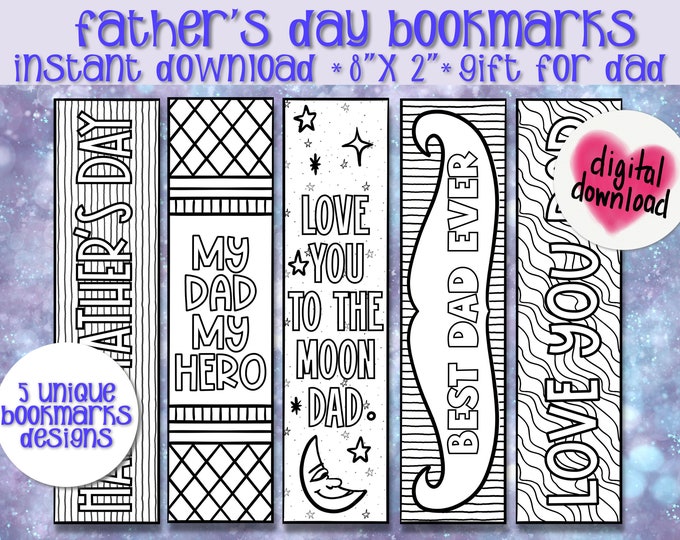 Cute Printable Father's Day Bookmarks With Puns - PDF Digital Instant ...