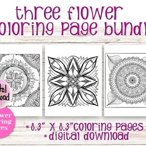 Three Flower Coloring Page Bundle | Instant Download | Print at Home ...