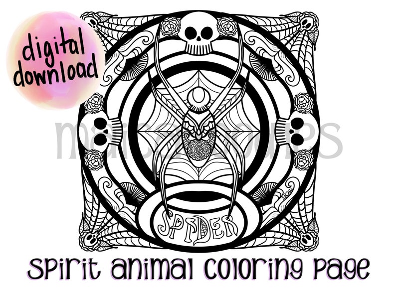 Spider Spirit Animal Coloring Page, Instant Download, Print at Home ...