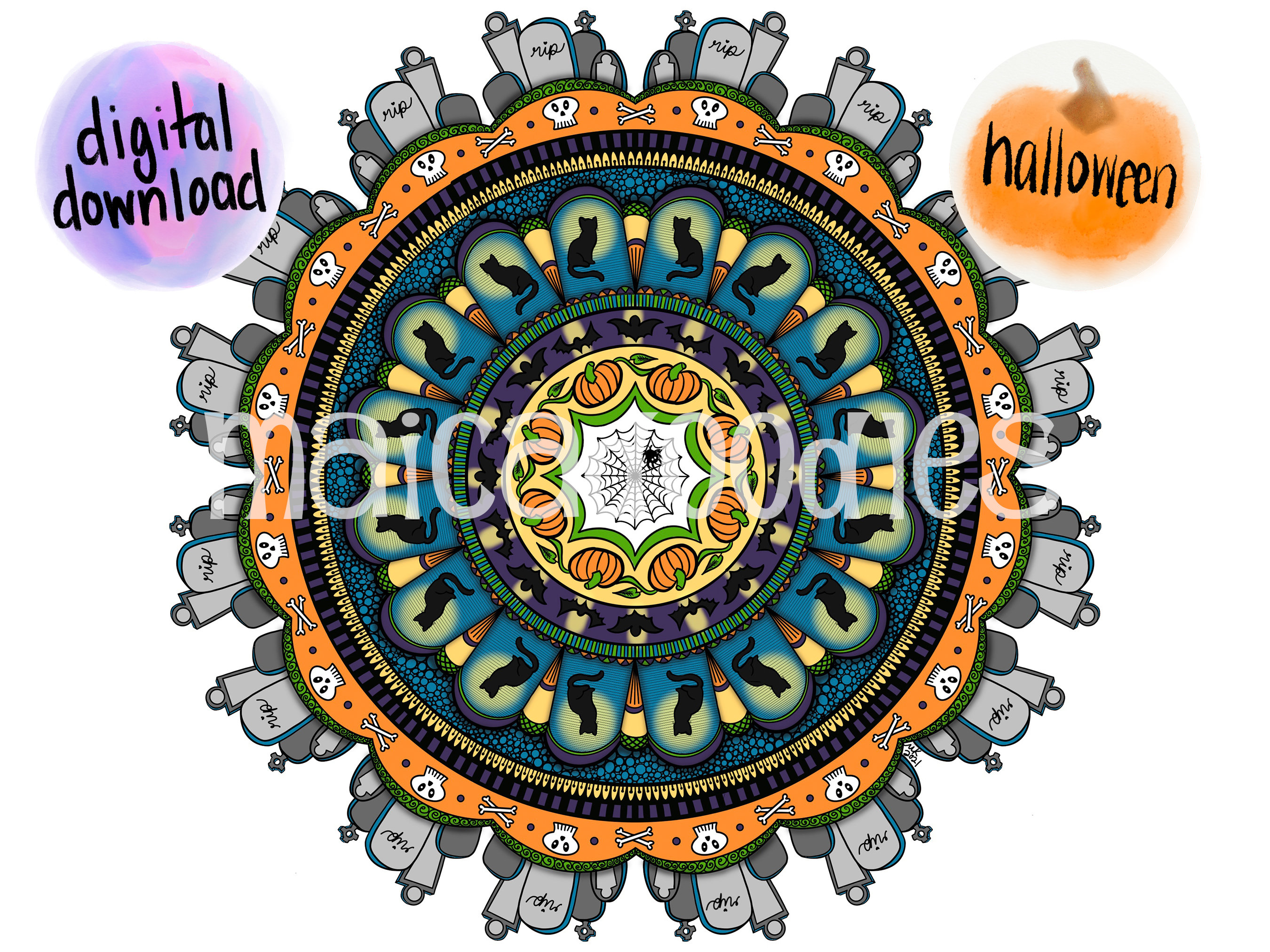Halloween Mandala Coloring Page, Instant Download, Print at Home ...