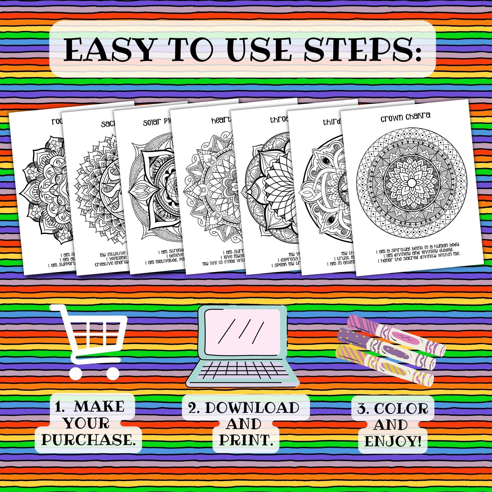 Chakra Affirmations Coloring Pages, Instant Download, I Am Affirmations ...