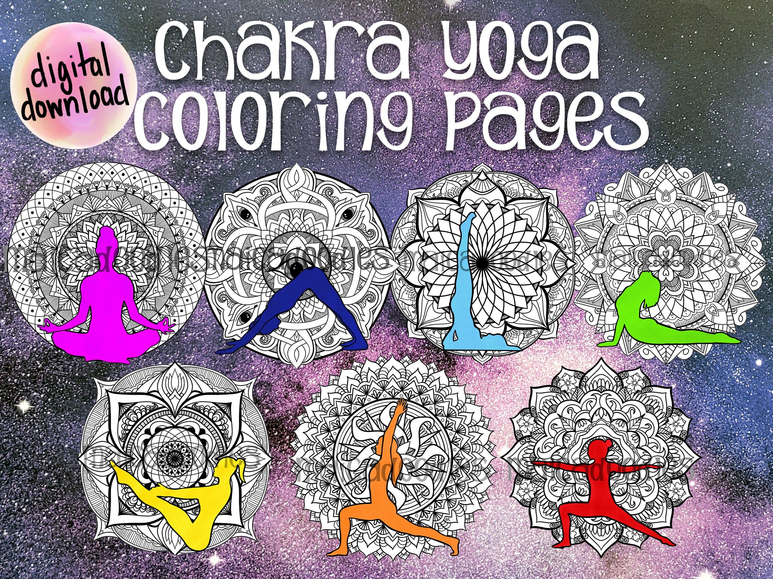 Seven Chakra Yoga Coloring Page Set, Instant Download, Yoga Poses ...
