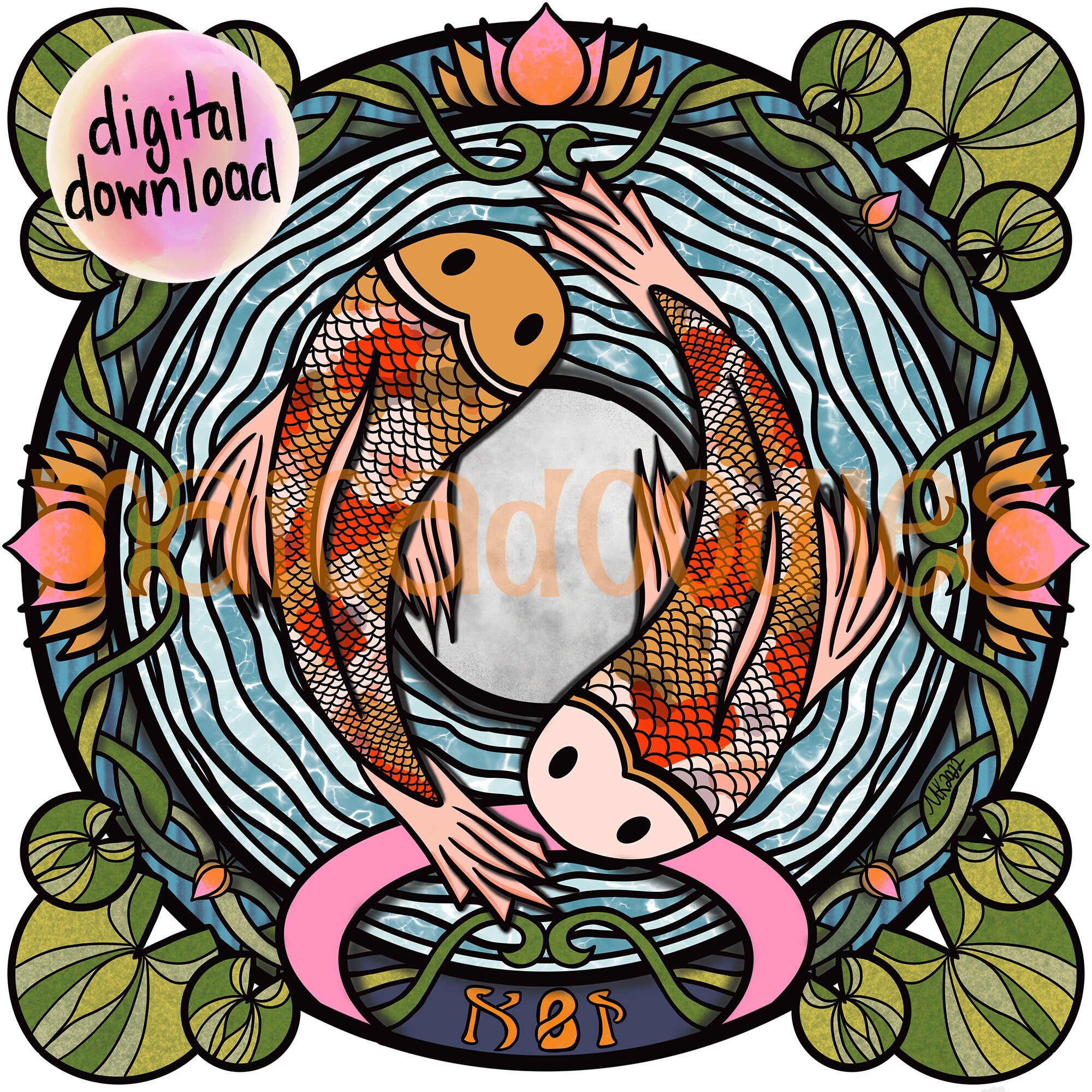 Koi Fish Spirit Animal Coloring Page, Instant Download, Print at Home ...