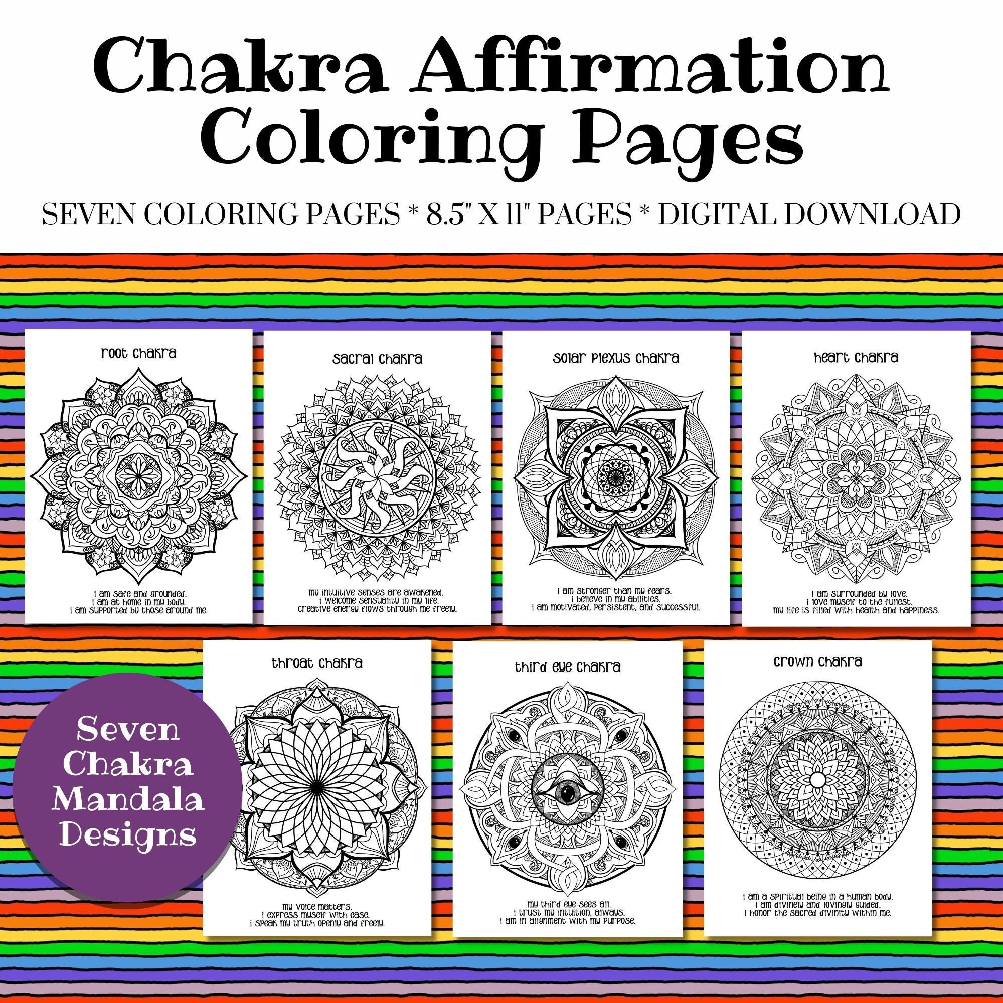 Chakra Affirmations Coloring Pages Instant Download I Am - Etsy