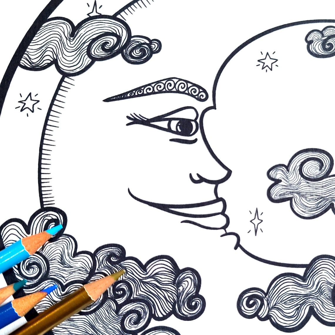 Coloring Page, 'moonlight', Instant Download, Print at Home, Moon ...