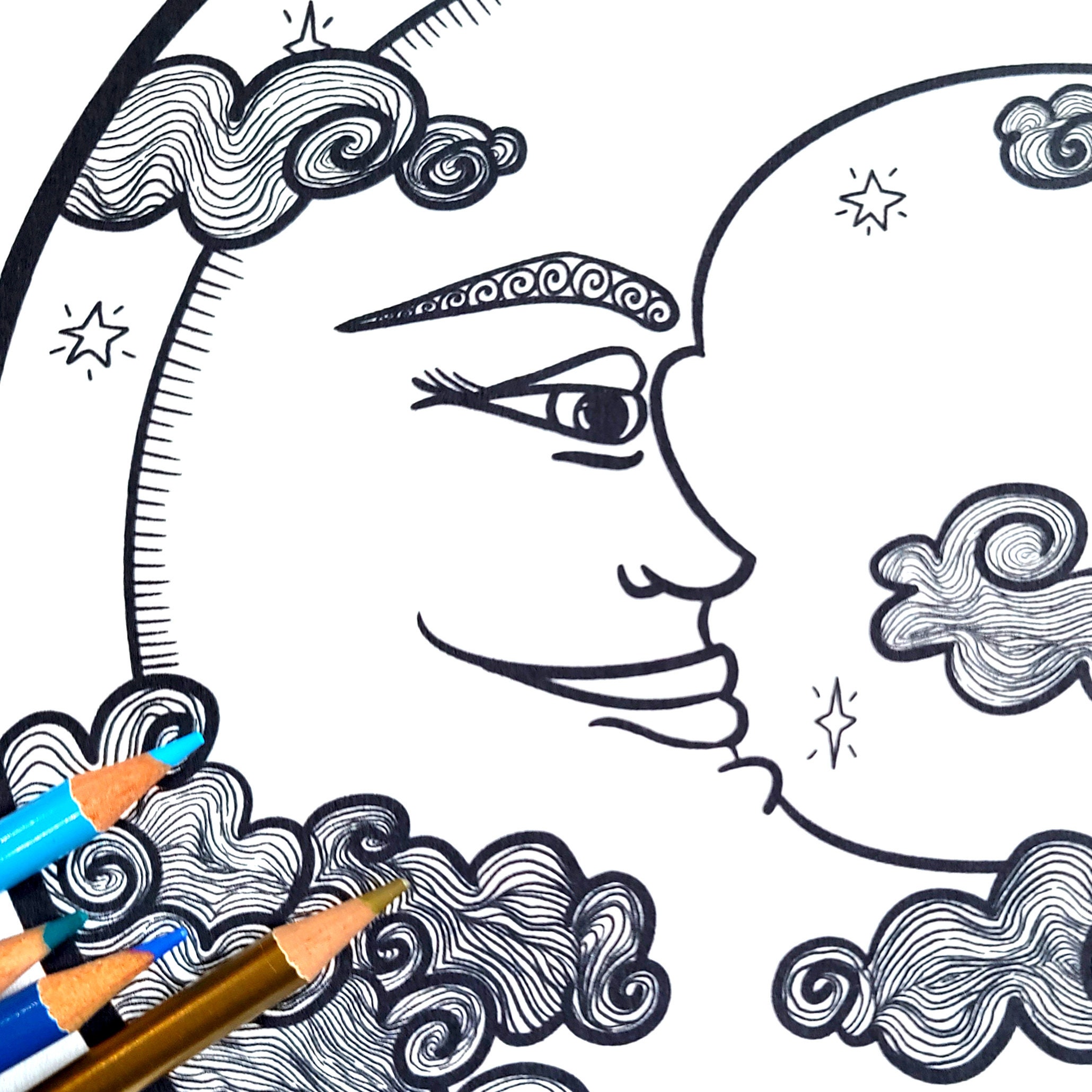 Coloring Page, 'moonlight', Instant Download, Print at Home, Moon ...