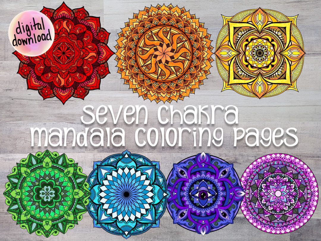 Chakra Mandala Coloring Pages Seven Chakra Designs Digital - Etsy