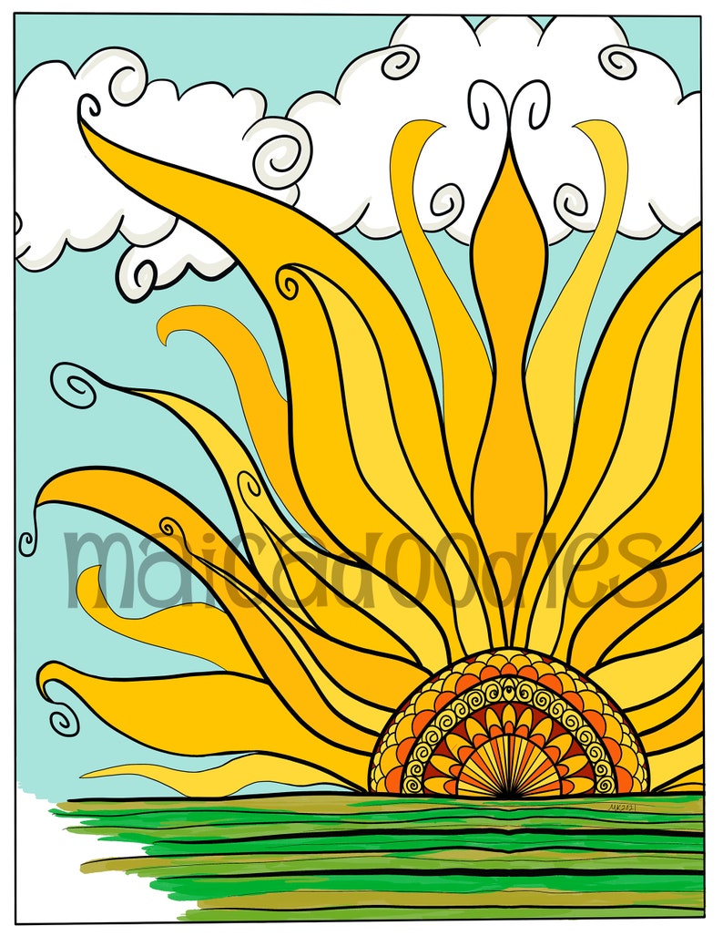 Coloring Page, Sun Coloring Page, Color Your Own, Digital Download ...