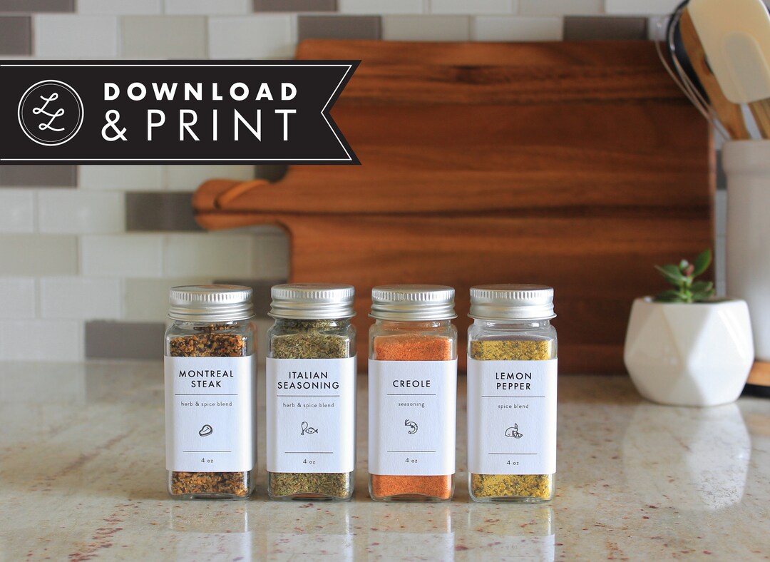 Printable Minimalist Spice Labels, 40 Pack, Digital Download, Minimal ...