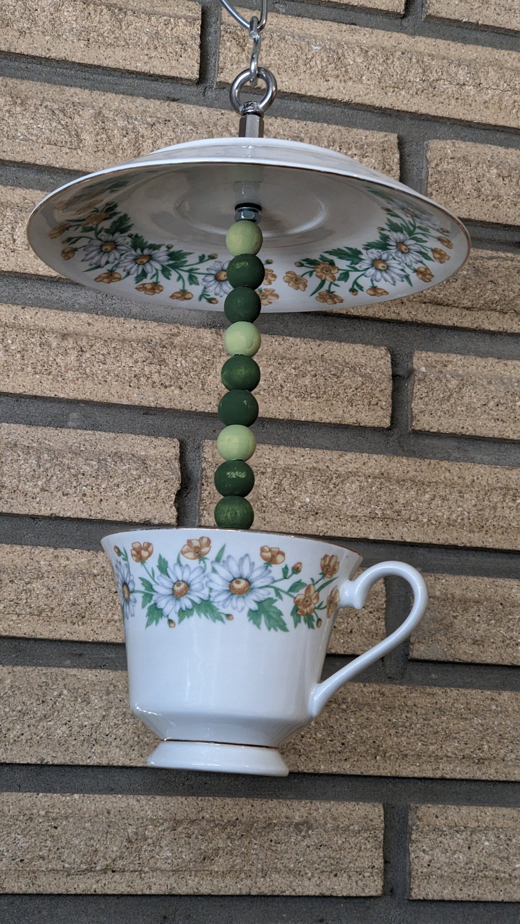 Upcycled Teacup Saucer Bird Feeder Flowers White Daisies handmade - Etsy