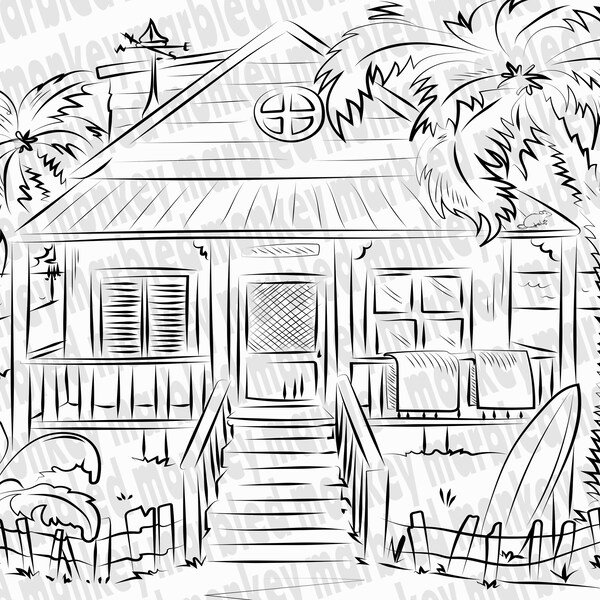 Beach House Coloring Page - Etsy
