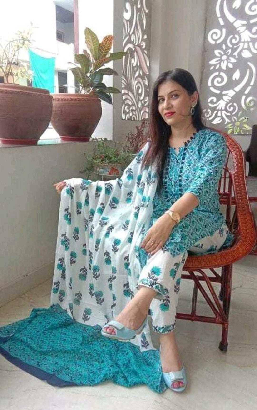 Women Cotton A Line Suits Women 3 Piece Set Women With Pant and Dupatta ...