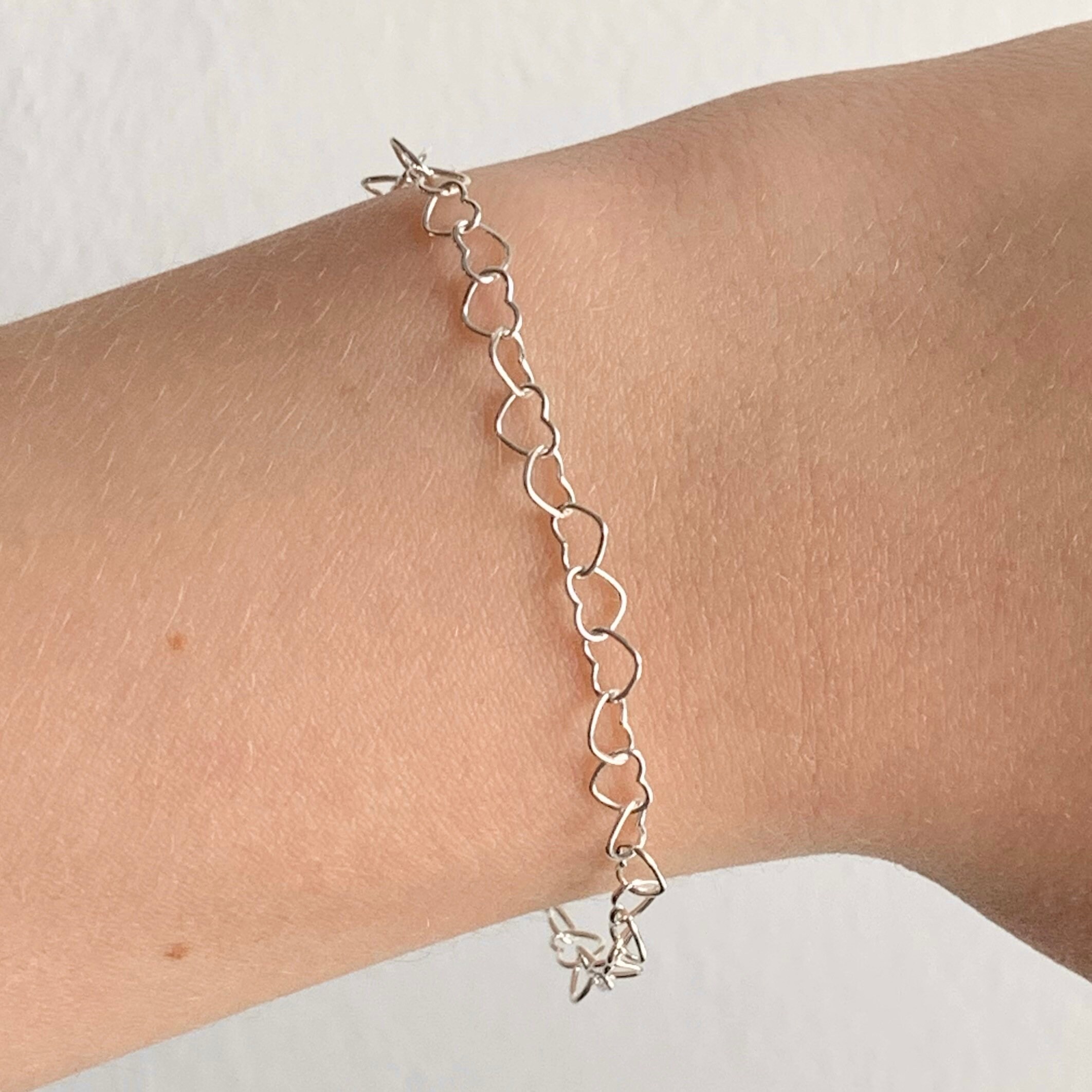 925 Sterling Silver Heart Chain Bracelet - Etsy UK