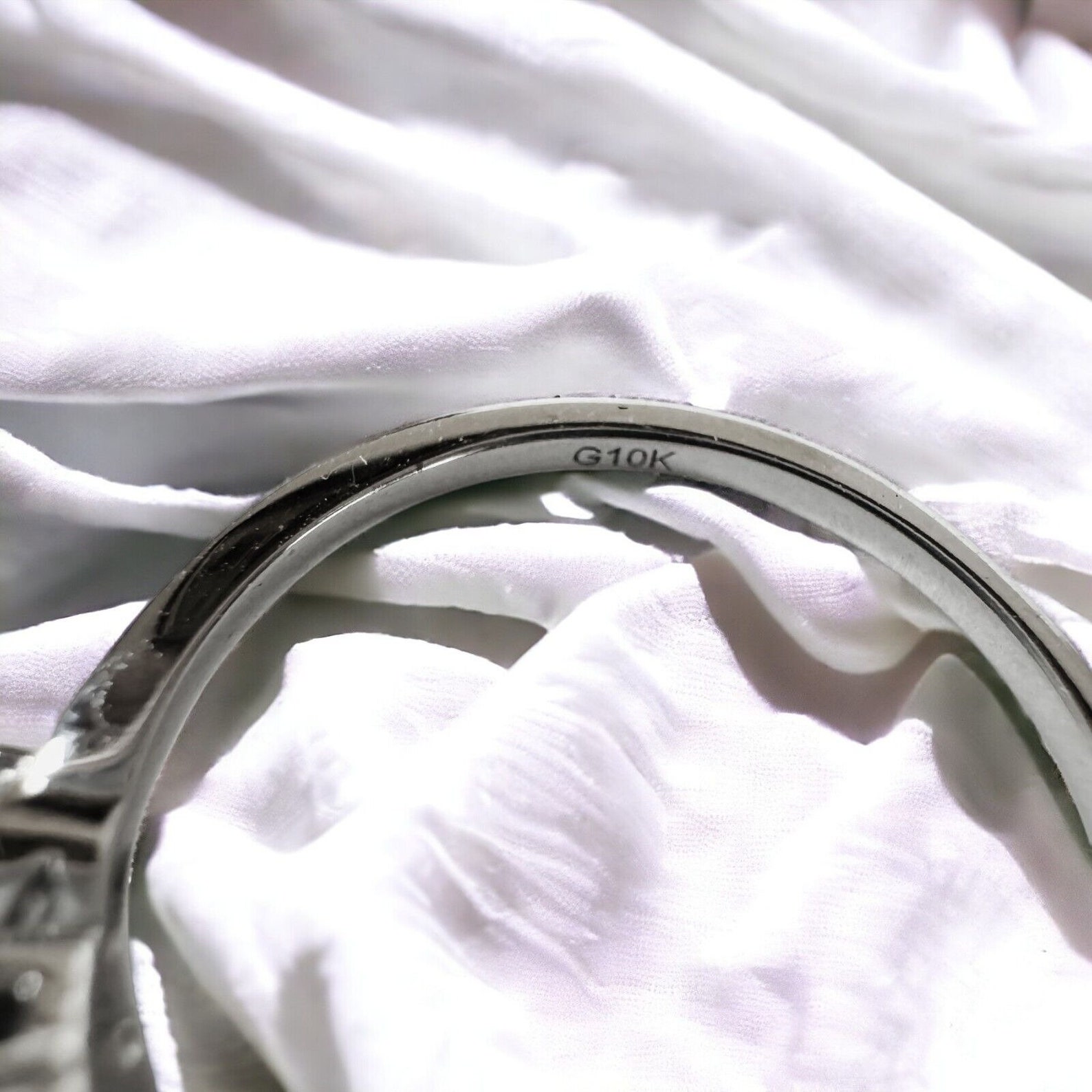 10k White Gold Moss Agate & Diamond Ring Size 6.5 Round Cut Engagement Ring 2.4g Fantasy Promise ...