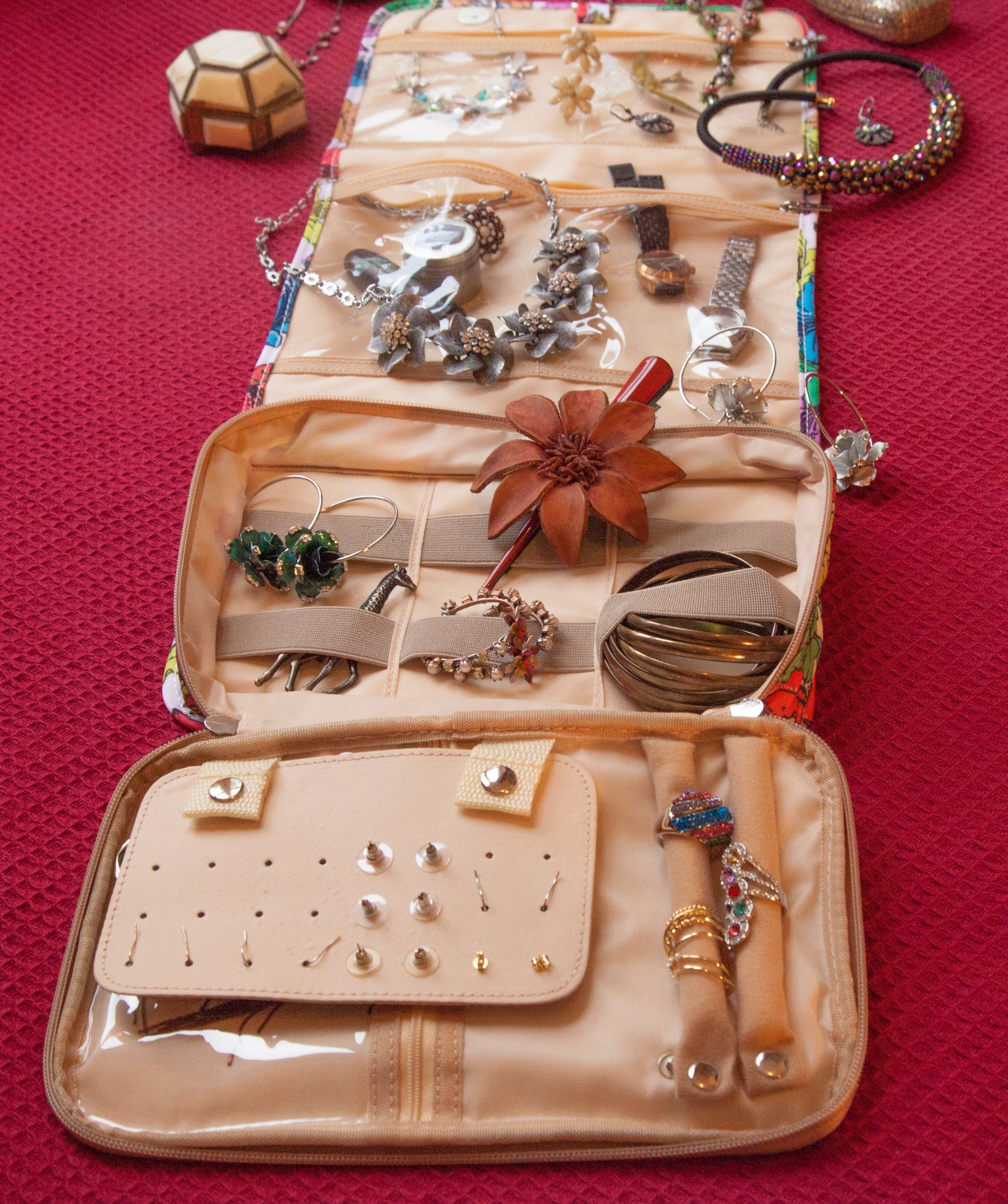 Colourful Floral Print Travel Jewellery Bag, Hanging Jewellery ...