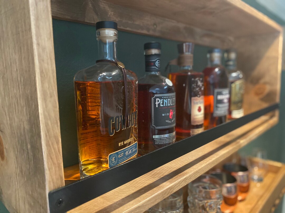 Reclaimed Wood Liquor Cabinet | 7.5” Deep Bottle Display | Rustic Bar ...