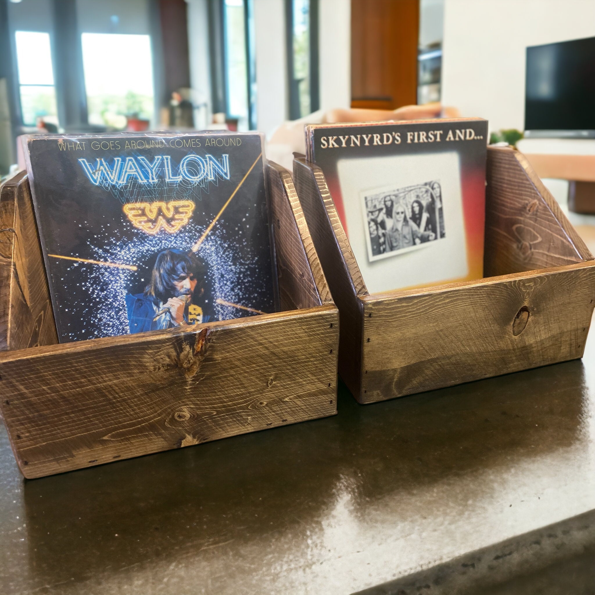 Vinyl Record Storage Crate 12” Deep | Front Flip Reclaimed Wood Album ...