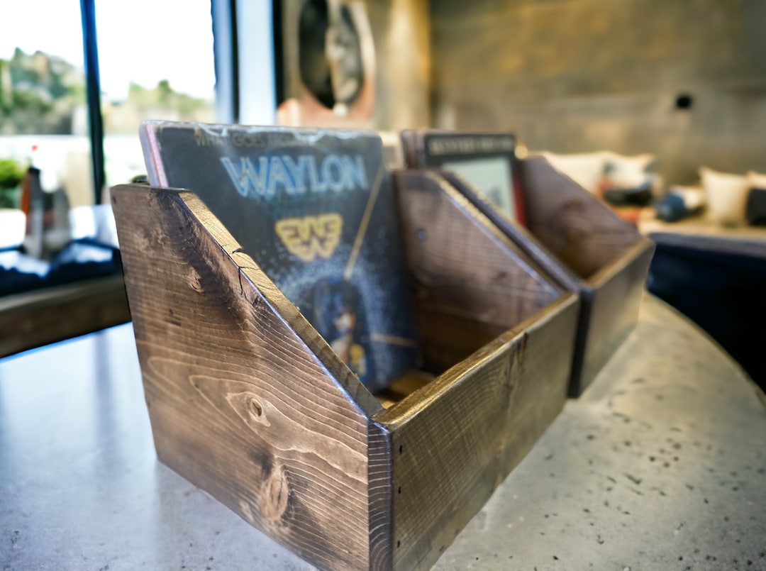 Vinyl Record Storage Crate 12” Deep | Front Flip Reclaimed Wood Album ...