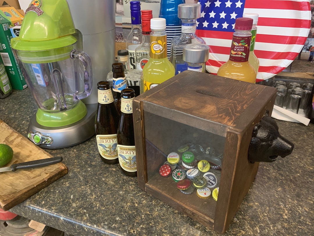 Rustic Wood Bottle Cap Bank Shadow Box Bottle Opener; Rustic Barware ...