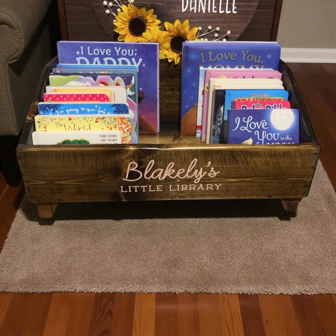 Large Footed Book Bin | Reclaimed Wood Book Box | Baby Shower Gift ...