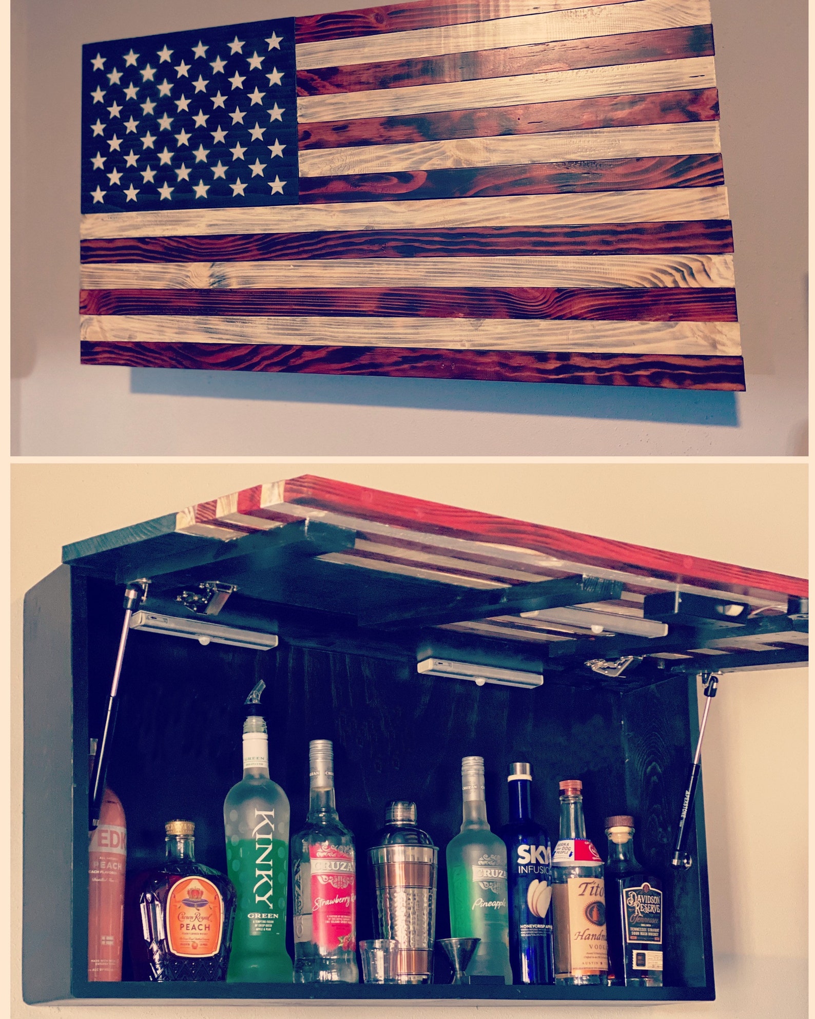 American Flag Liquor Cabinet | Whiskey Cabinet | Speakeasy Style Bar ...