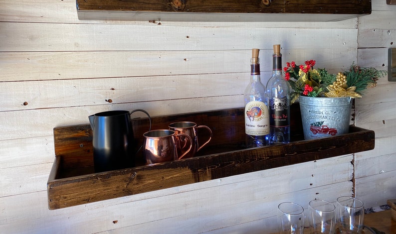 Reclaimed Wood Bar Shelf 8 Deep Bottle Display - Etsy