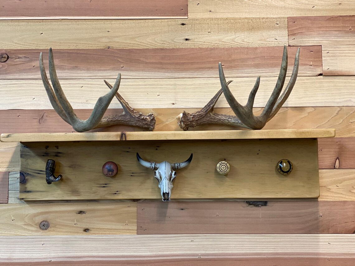 Rustic Wood Shelf With Western Ranch Knobs; Reclaimed Wood Coat Rack ...