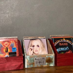 Vinyl Record Storage Box | Reclaimed Wood Album Display Crate | Rustic ...