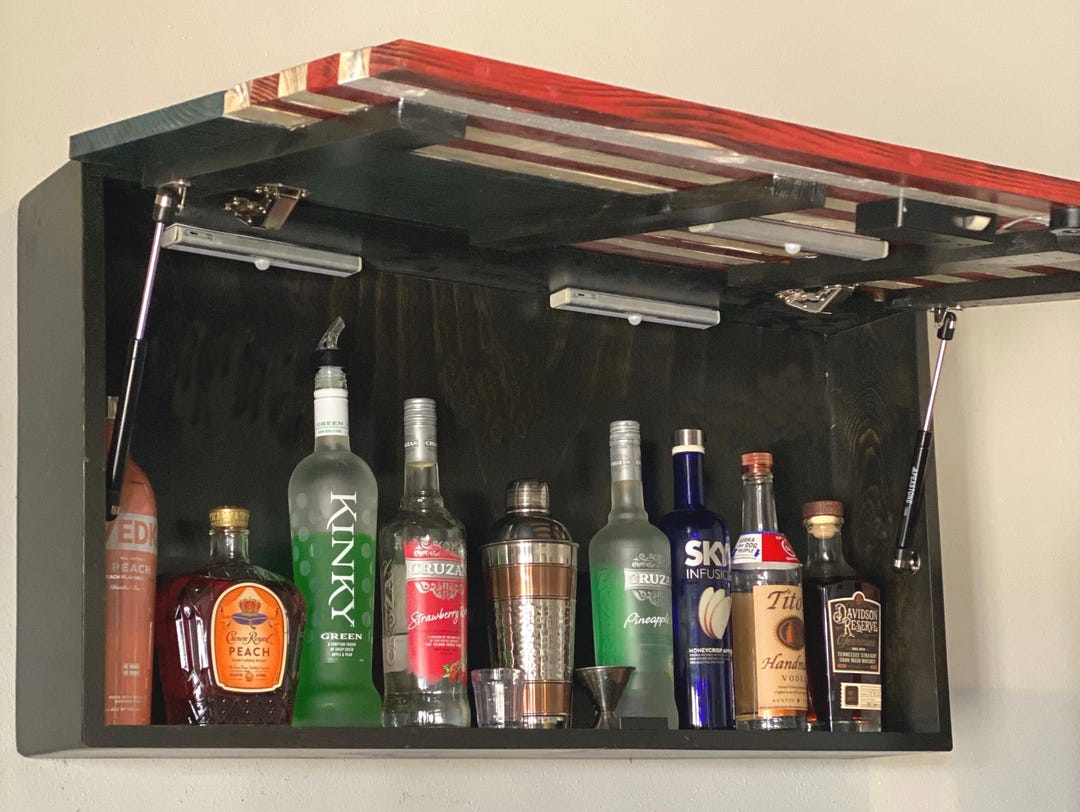 American Flag Liquor Cabinet | Whiskey Cabinet | Speakeasy Style Bar ...