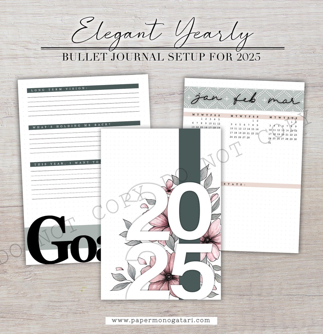 Elegant 2025 Bullet Journal Yearly Theme Blank Setup // Printable for ...