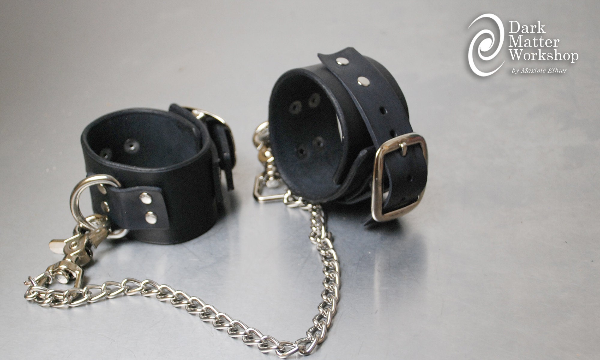 Black Leather Shackles With Chain BDSM Kink Sex Toys Fetish Impact ...