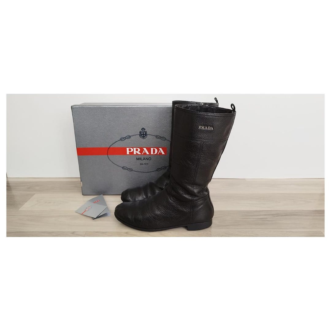 Prada Vintage Leather Boots EU37.5/US7/UK4.5 - Etsy