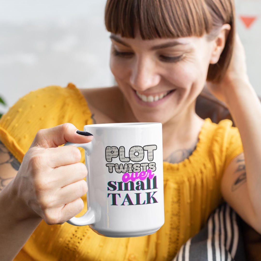 Plot Twists Over Small Talk, Ceramic Mug, Book Lover Gift, Funny Coffee ...