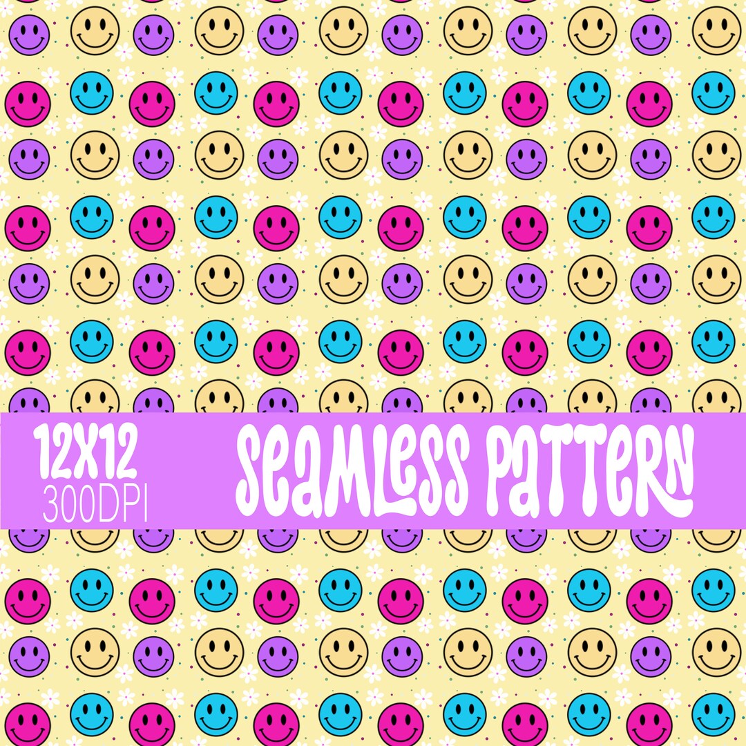 Happy Face Seamless Pattern, Digital Pattern, Sublimation Pattern, Cup Wrap Pattern, Digital ...