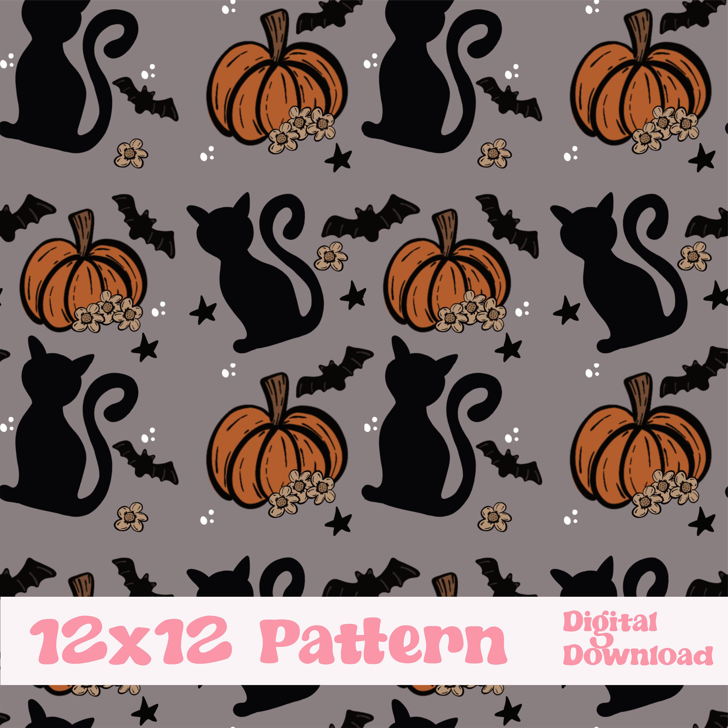 Black Cat Pattern, Seamless Pattern, Digital Paper, Halloween Digital ...