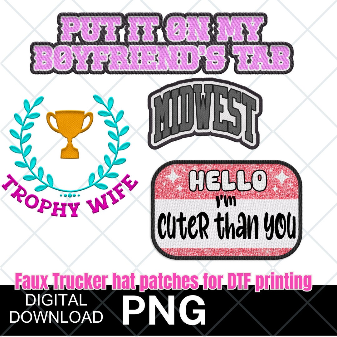 Trophy Wife Patch, Digital Download Faux Embroidery Patch Bundle, Patch ...