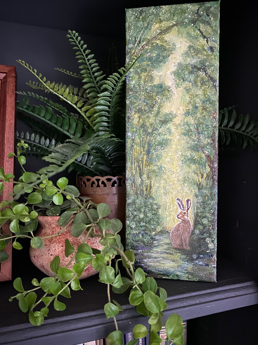 Original Acrylic Painting 4” X 12” Hare on Woodland Path “glimpse” - Etsy
