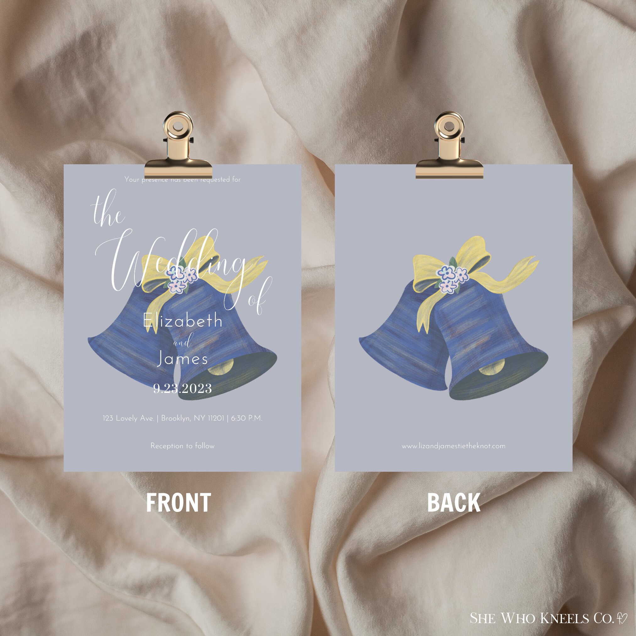 Modern Blue Wedding Bells Wedding Invitation Template, Blue Wedding ...