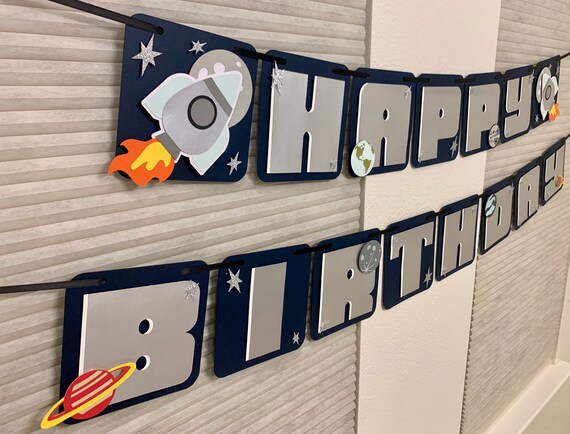 Space Theme Birthday Banner Rocket Ship Moon Solar System | Etsy