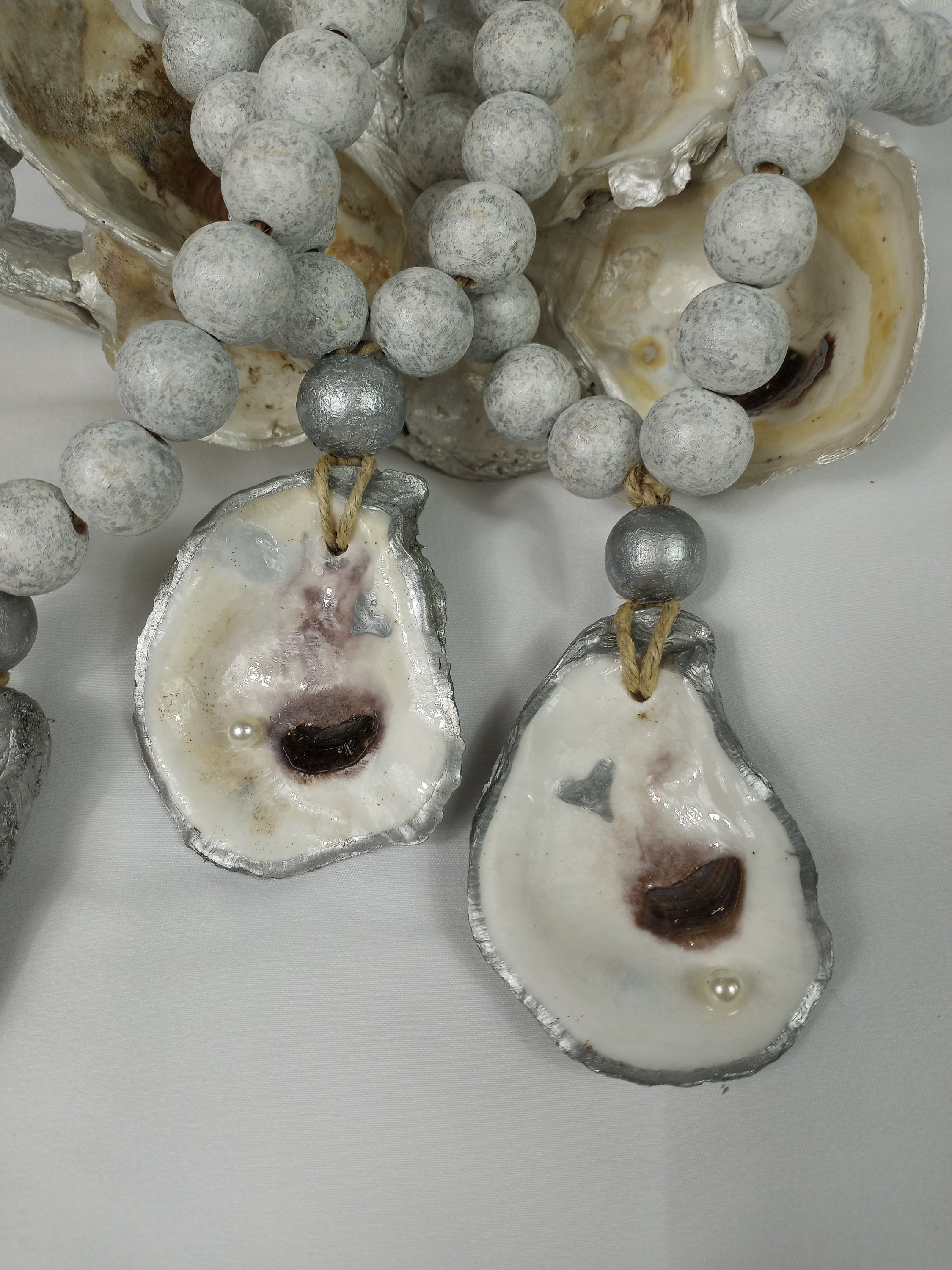 Coastal Blessing Beads-silver Oyster Shell With Handpainted Heart, Faux ...