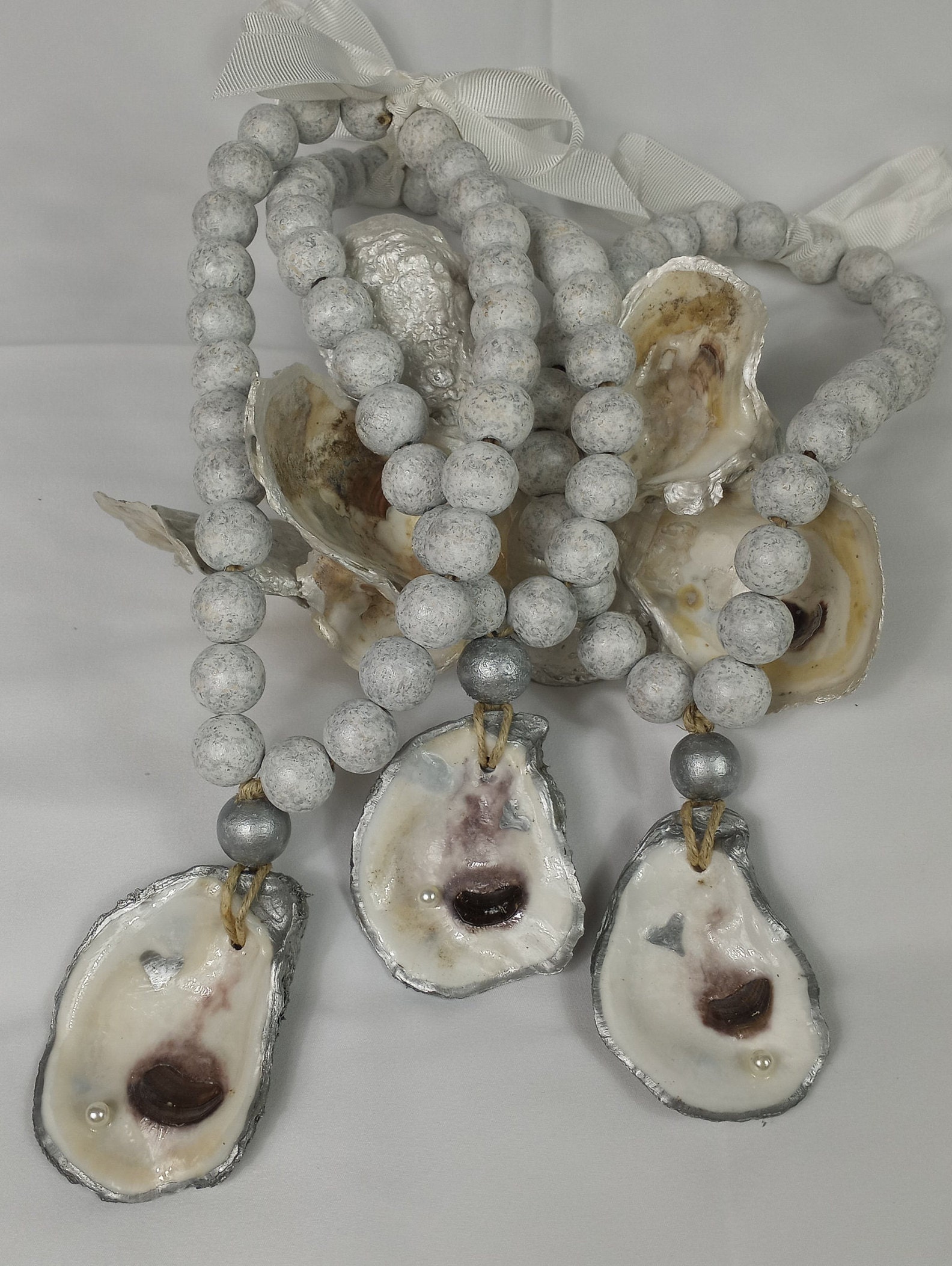 Coastal Blessing Beads-silver Oyster Shell With Handpainted Heart, Faux ...