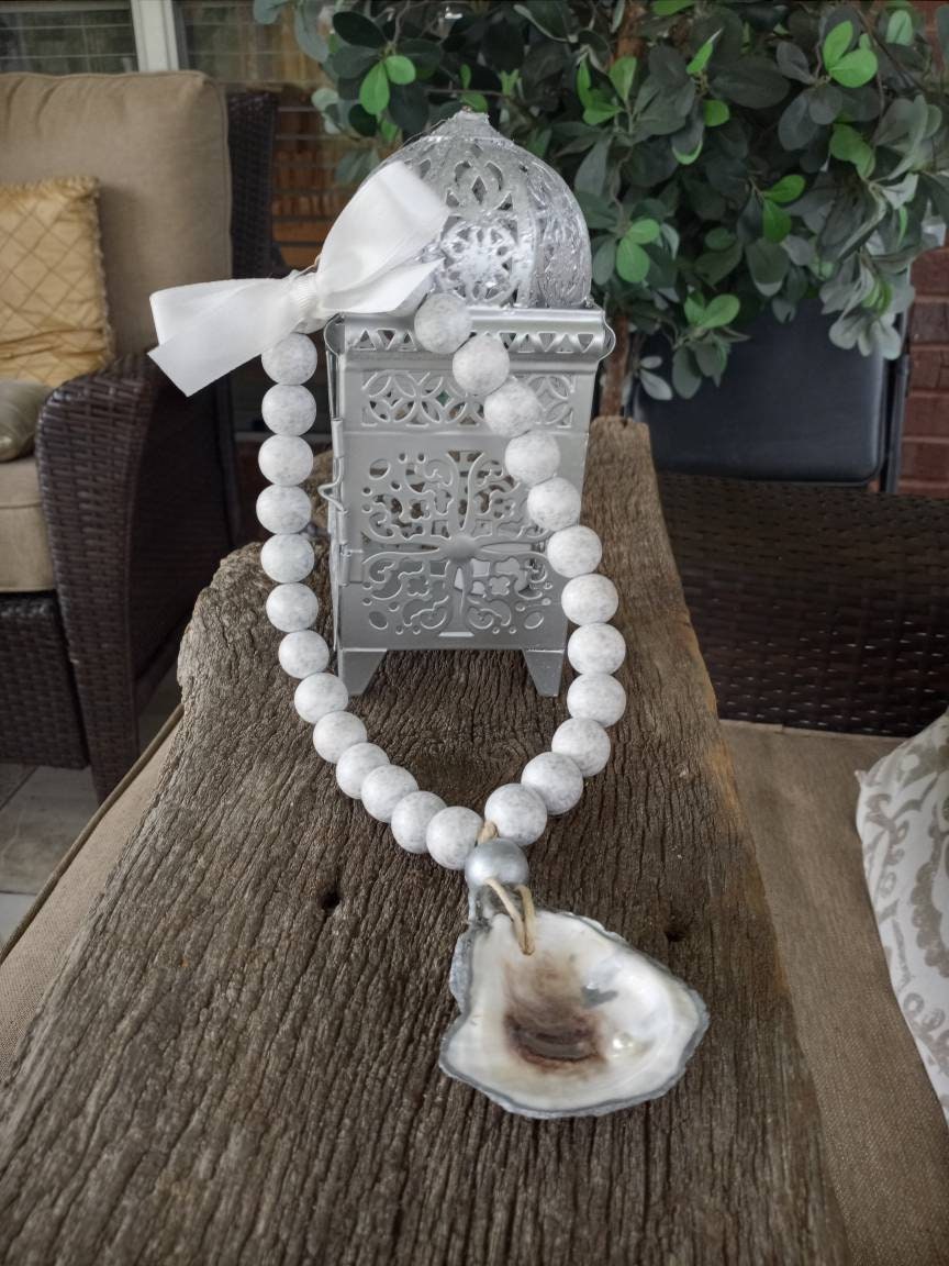 Coastal Blessing Beads-silver Oyster Shell With Handpainted Heart, Faux ...