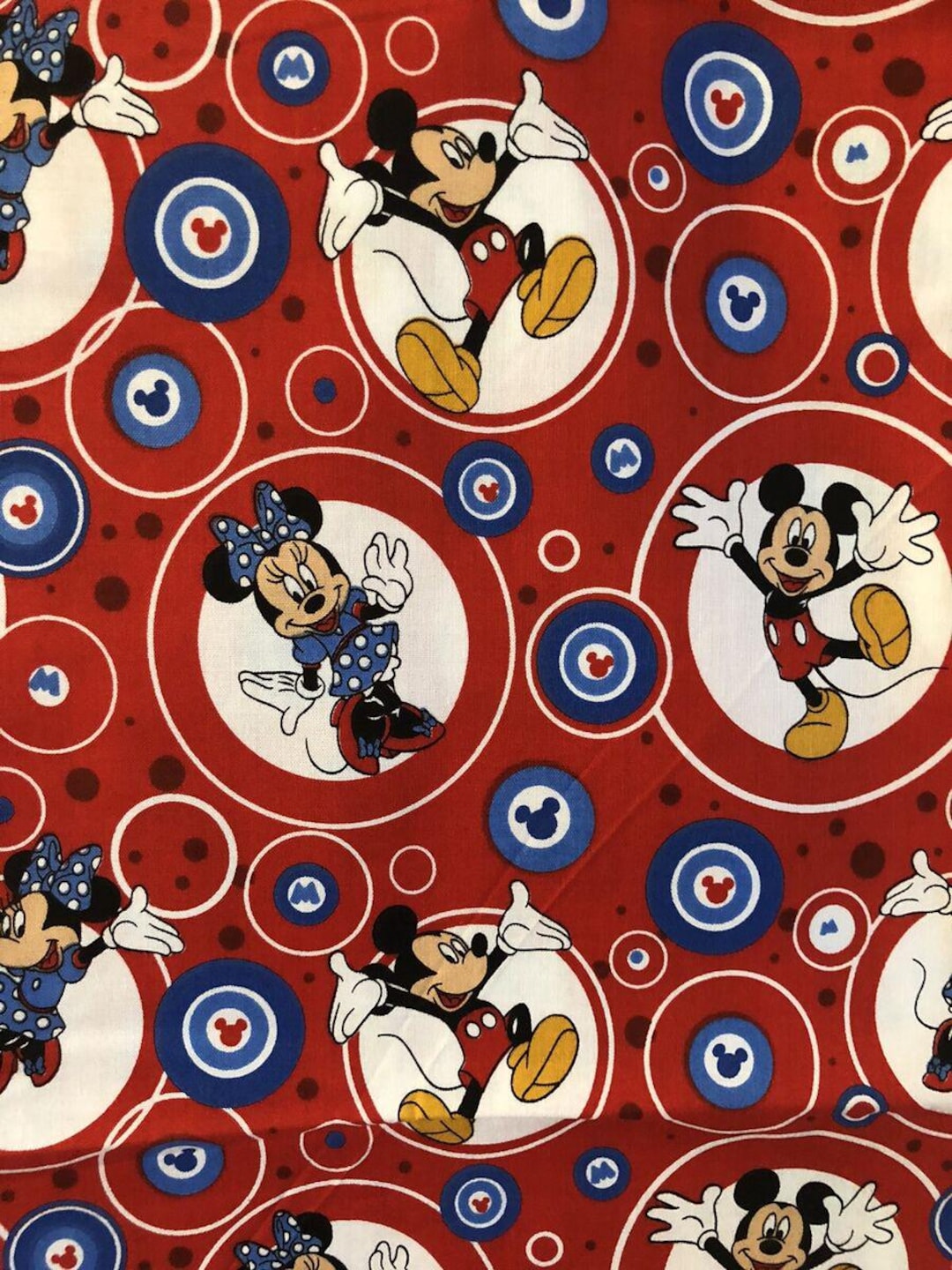 Disney Mickey and Minnie Mouse Circles on Red 100% Cotton From Springs ...