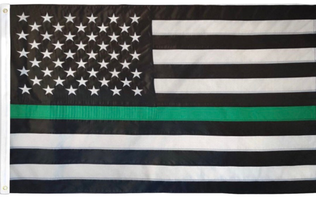 Embroidered Thin Green Line Flag - Etsy