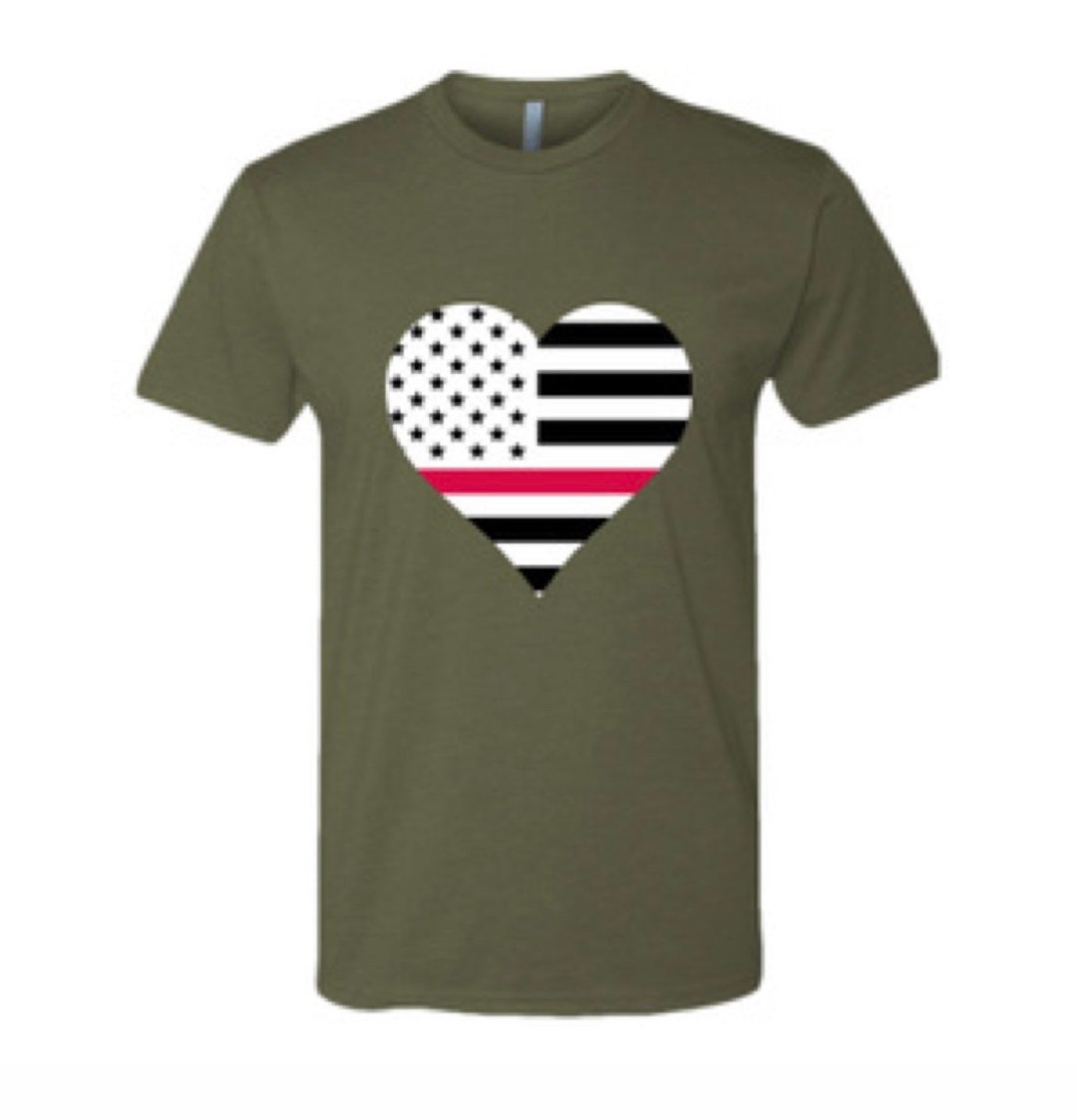 Thin Red Line Heart Crew Neck - Etsy