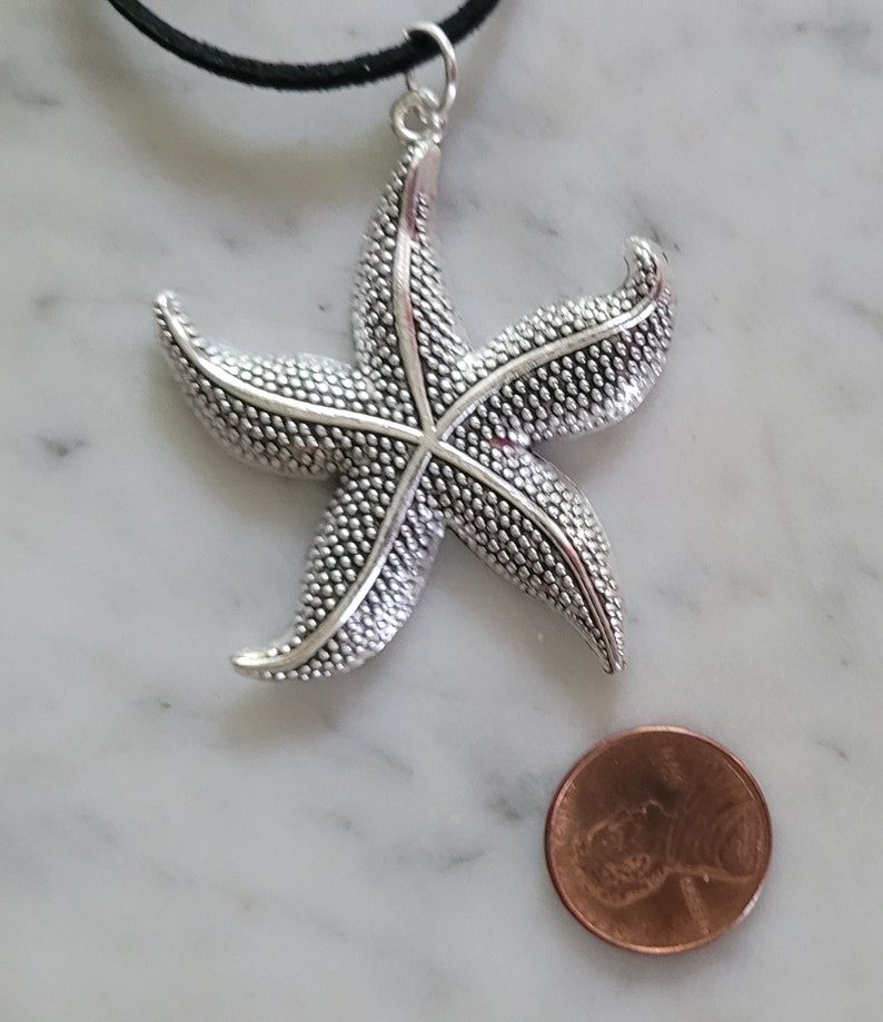 Starfish Necklace: Polished Steel Pendant on Leather Lanyard - Etsy