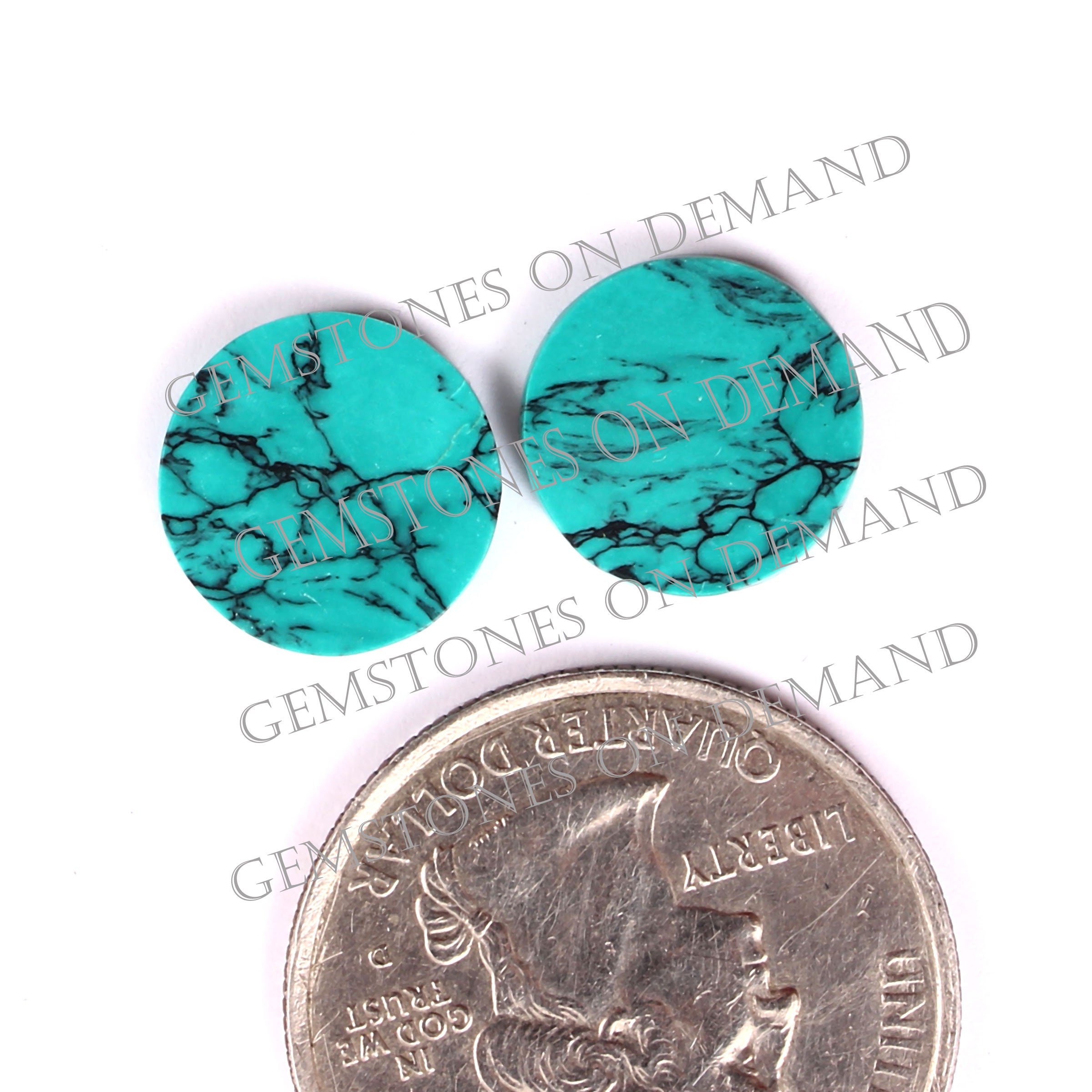 Synthetic Turquoise Round Shape Flat 10mm Cabochon Gemstone, Both Side ...