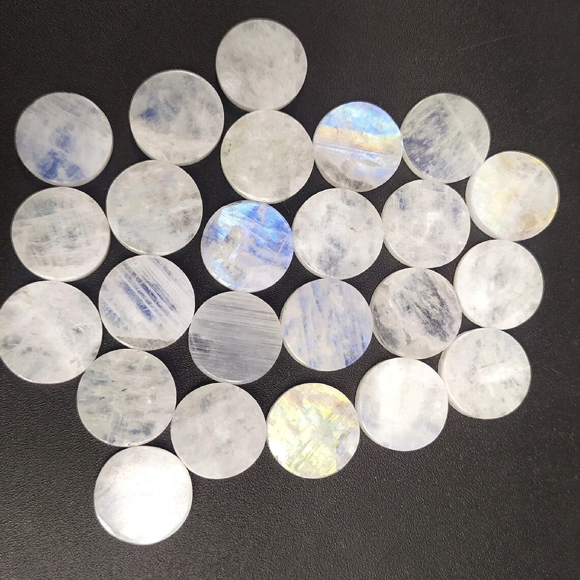 Rainbow Moonstone Round Flat Gemstone, Rainbow Moonstone Both Side Flat ...