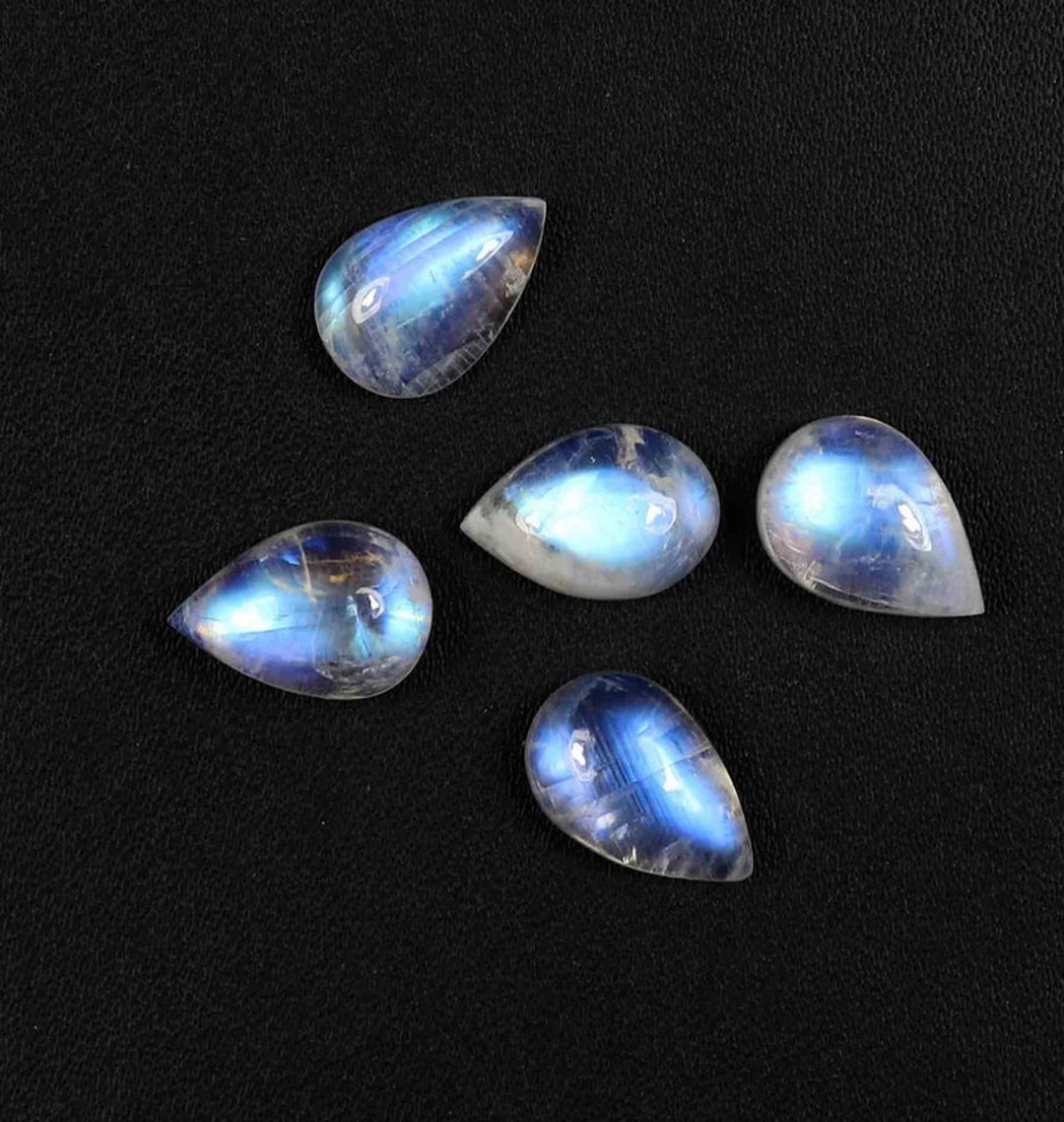 Natural Rainbow Moonstone Pear Shape Cabochon Loose Gemstone for ...